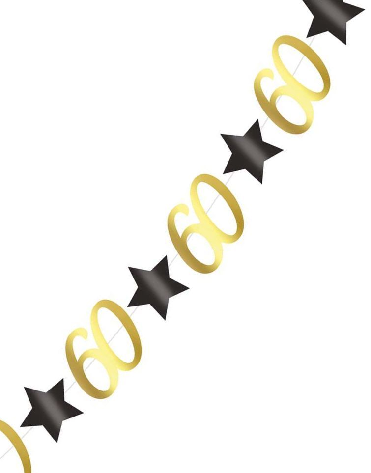 Guldfarvede Guirlander med Sorte Stjerner - 60 År - 3 Meter ...