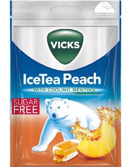 Vicks Pastiller med Ice Tea Peach Smag med Menthol (Sukkerfri) 72 gram ...