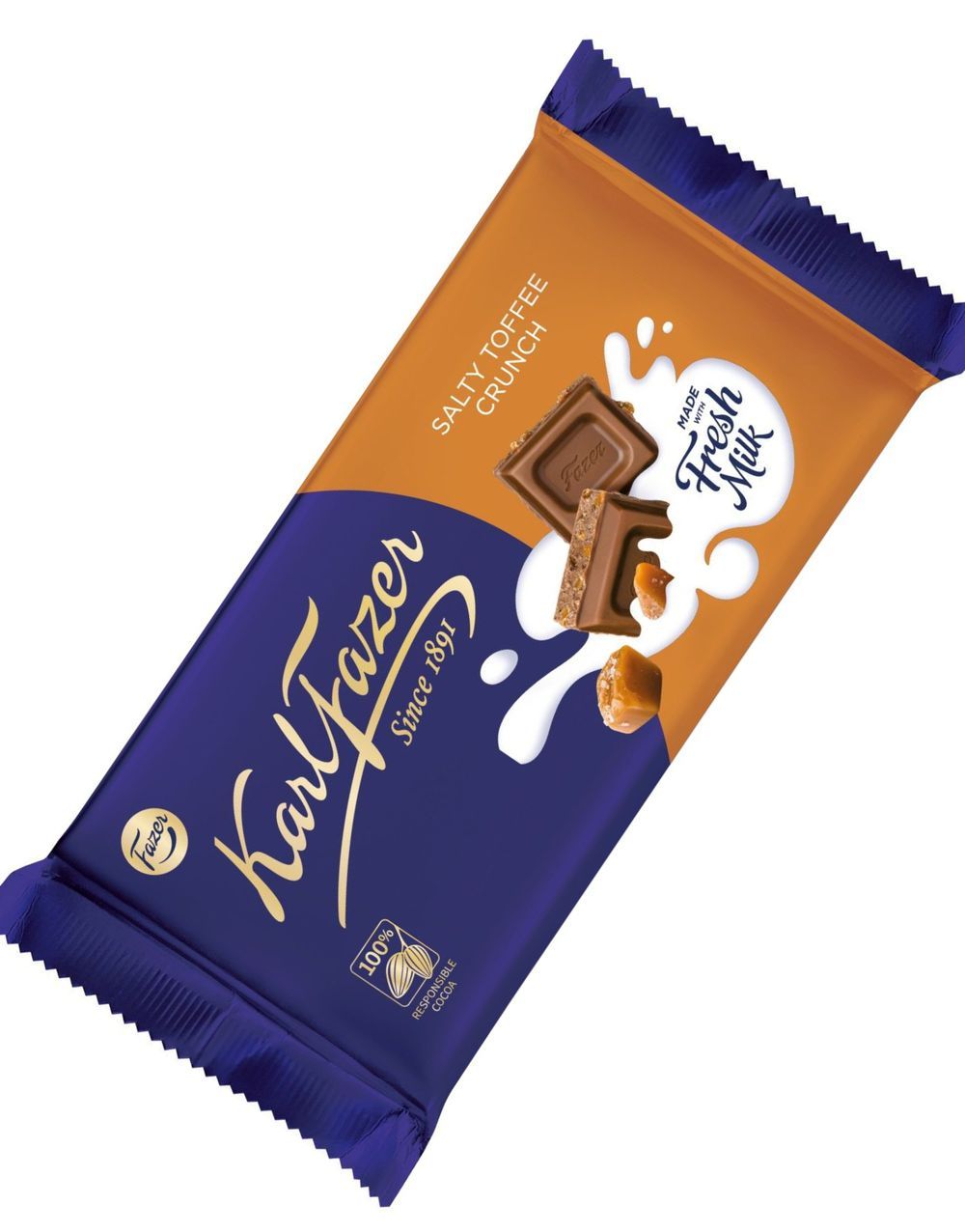 Stor Karl Fazer Chokoladeplade med Salt Toffee Crunch 145 gram - Se ...
