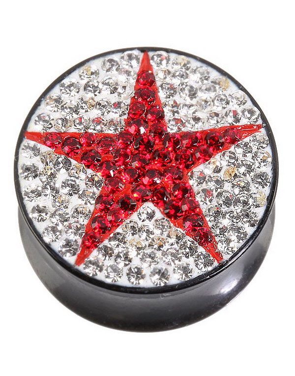 Red Diamond Star - Svart Piercing Plugg og andre Akryl Plugger