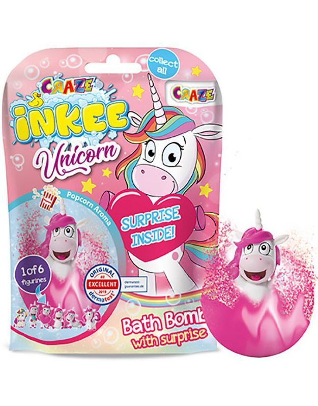 Craze Inkee Enhjørning Badebombe - Sød Popkorn Aroma - Med Overraskelse ...