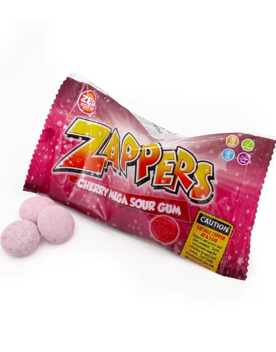 Zed Zappers Cherry Mega Sour Gum - Kæmpesur Tyggegummi 50 gram - Se ...