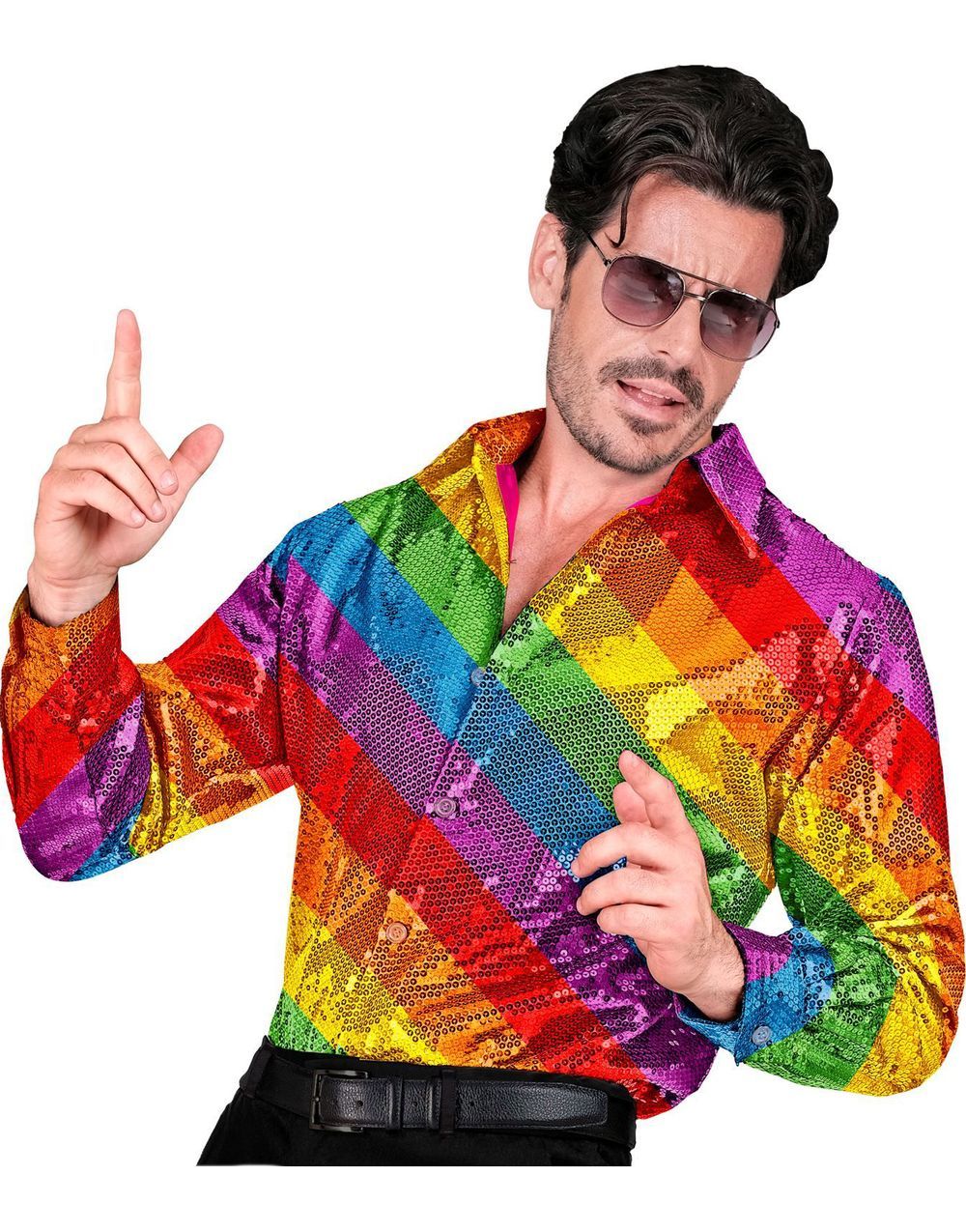 Regnbue Kostume Skjorte med Paljetter til Herrer - 60/70 Tallet ...
