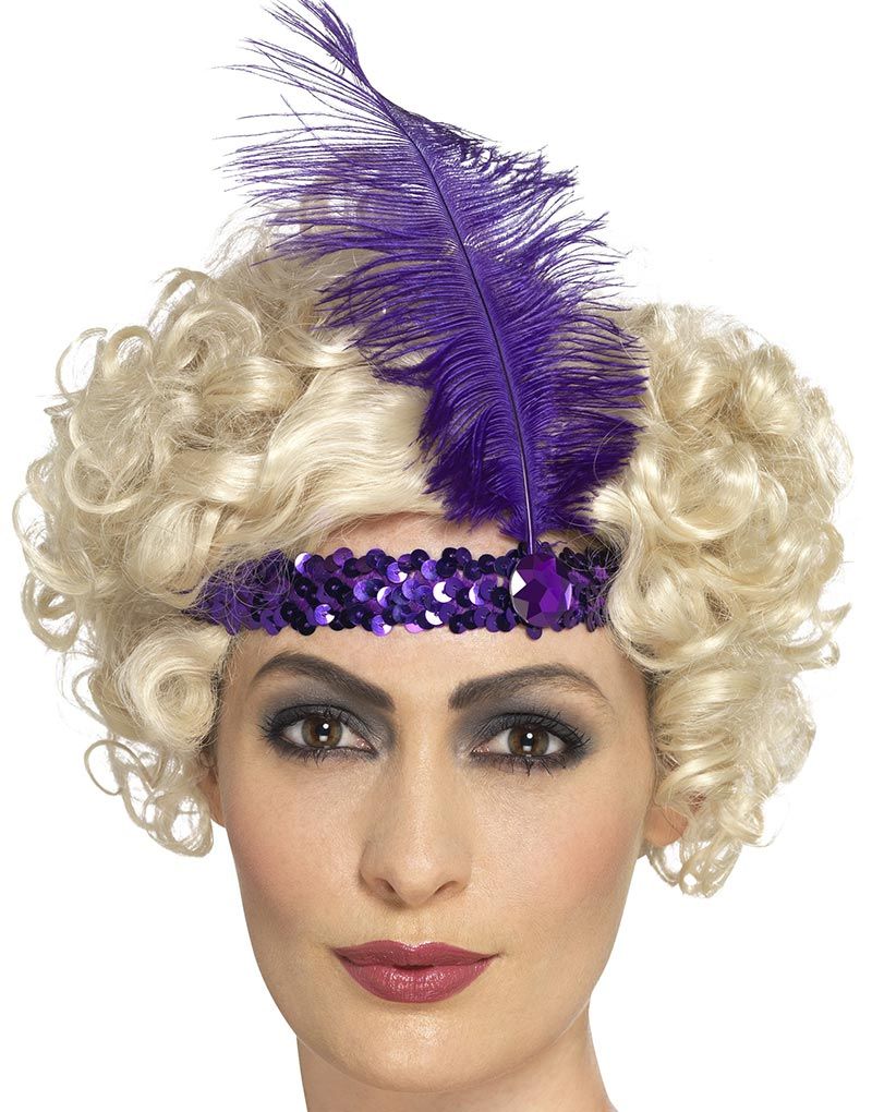 Lilla Flapper Hårbånd med Pailletter og Fjer - 20/30 Tallet ...