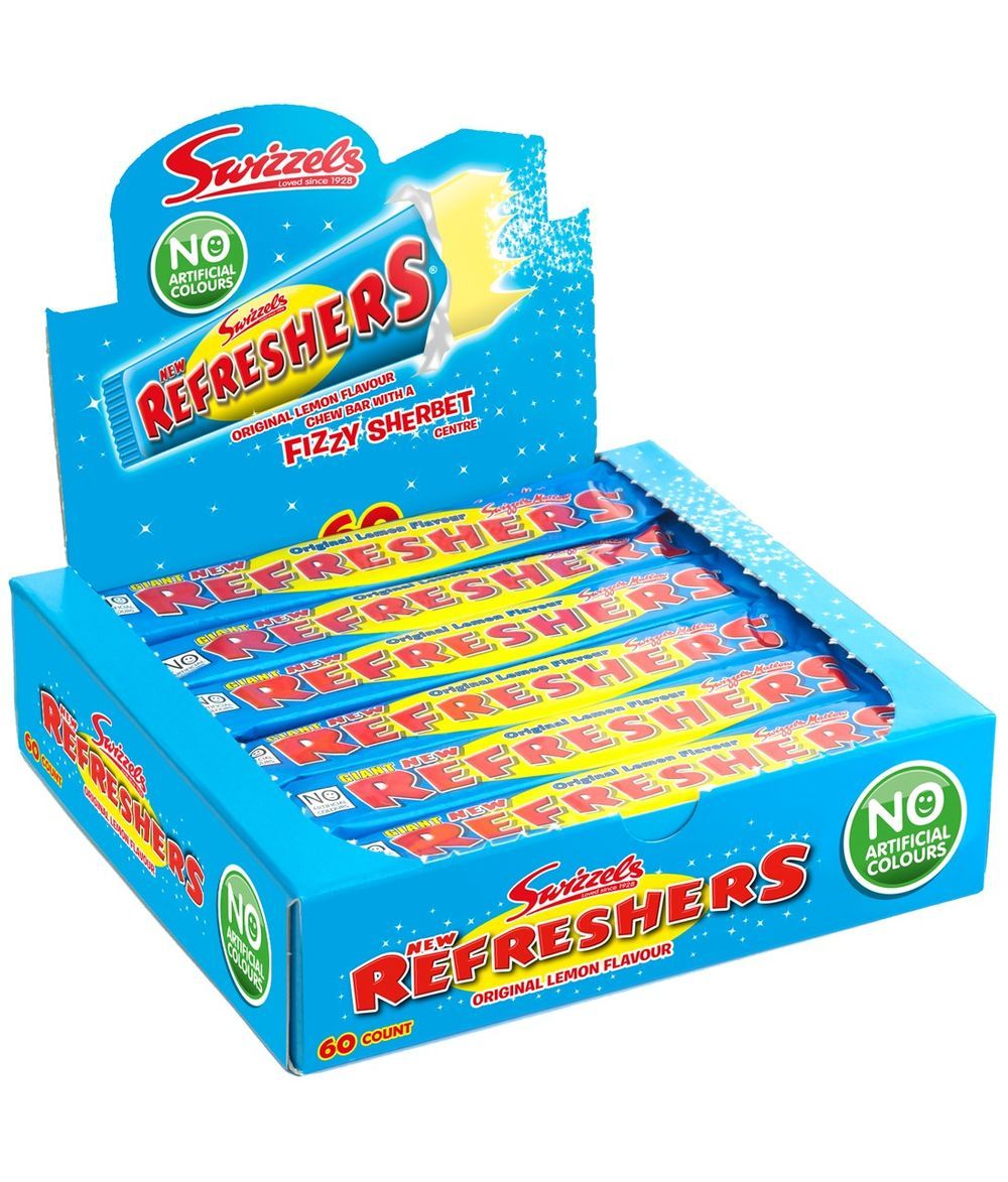 60 stk Swizzels Refreshers Chew Bar med Citronsmag 18 gram - Hel Æske ...
