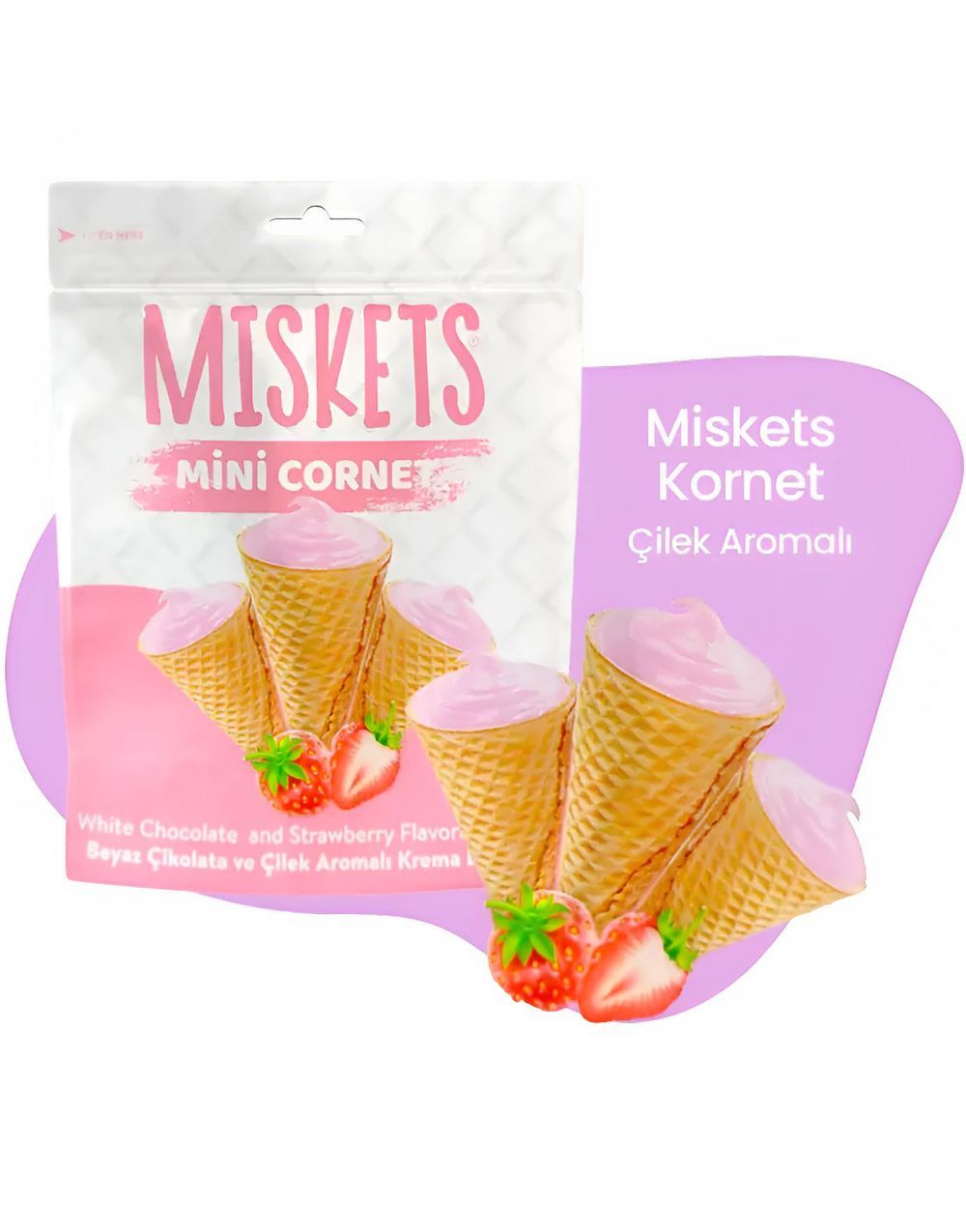 Miskets Mini Cornet White Chocolate & Strawberry - Mini Vaffelkjeks Med ...