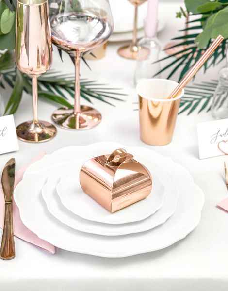 10 sk Metallisk Rosenguldfarvede Små Gaveæsker 6x6 cm - Se Alle Vores ...