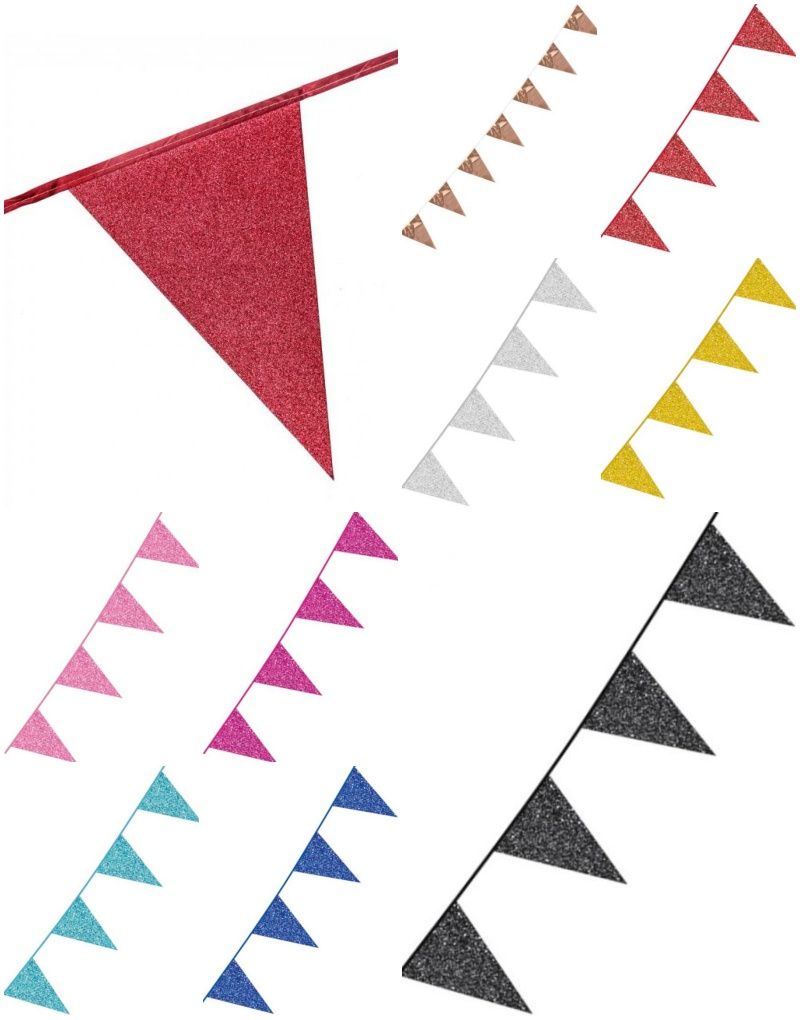 VÆLG BLANDT 13 FARVER - 6 meter Glitter Banner med Vimpel Flag ...