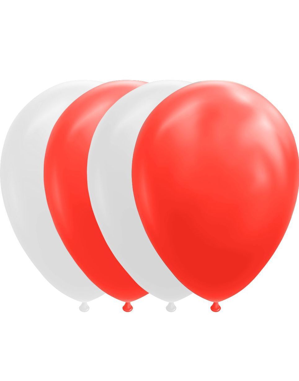 10 sk 30 cm - Danmark Røde og Hvide Balloner - Enkeltfarvede Balloner ...
