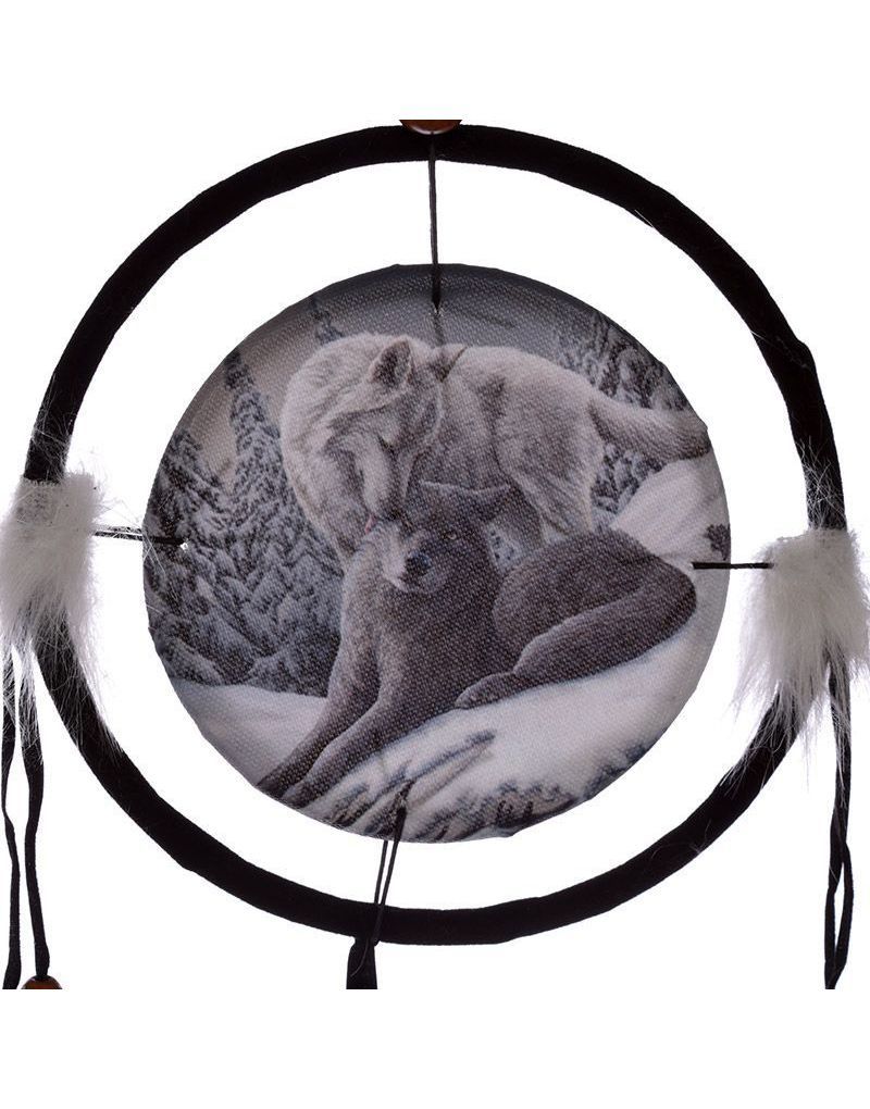 To Ulve i Sneen Drømmefanger med Brune Perler og Brun Fjer ...