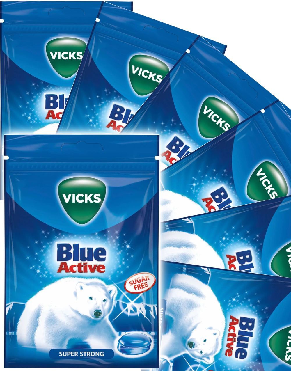 Vicks Blue Active Sukkerfri Superstærk Menthol - Hele Kassen 1440 gram ...