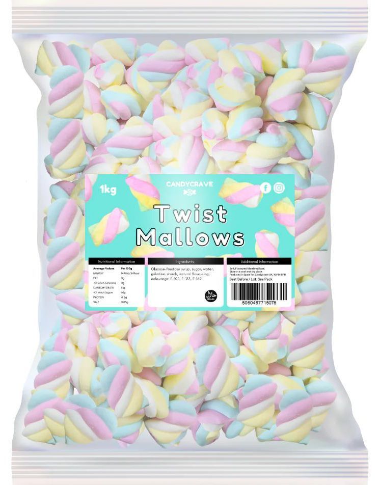 1 kg Candycrave Twist Mallows - Multifarvede Marshmallowskruer - Se ...