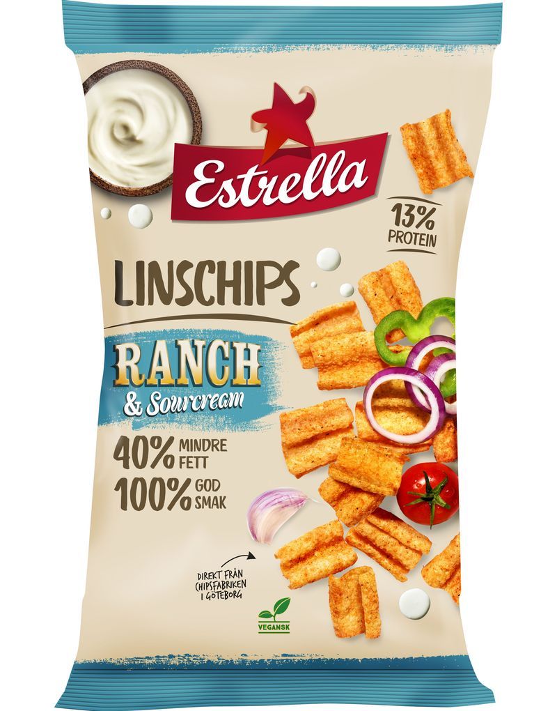 Estrella Linsechips Ranch & Sourcream Chips 110 gram - Vegansk - Se ...