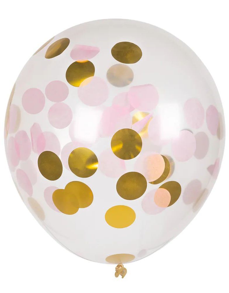 5 st 30 cm Gennemsigtige Balloner med Rosa og Guldfarvet Konfetti ...