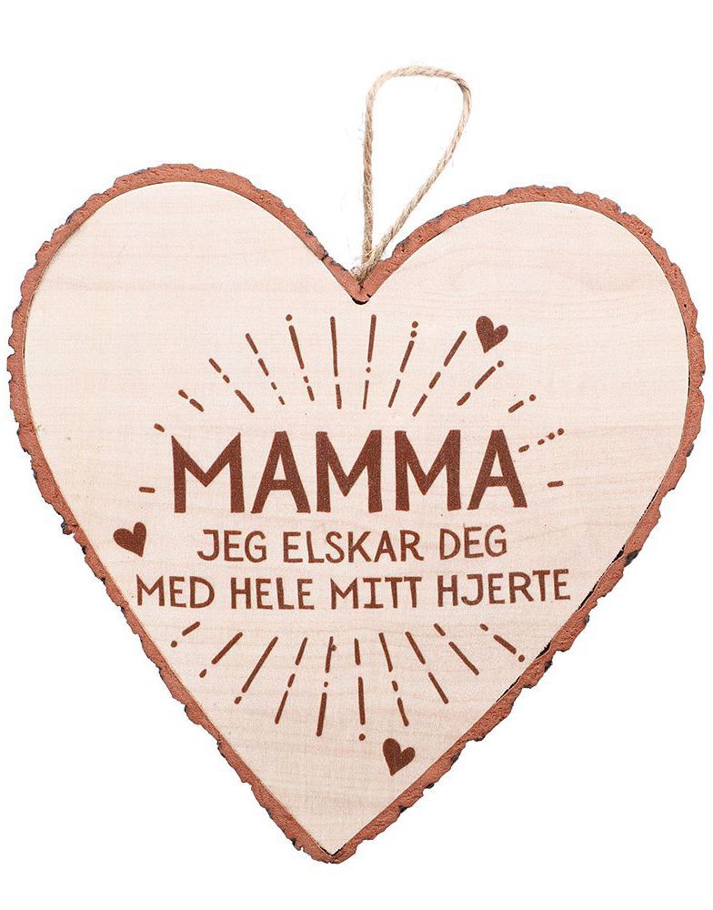 "Mamma - Jeg Elskar Deg Med Hele Mitt Hjerte" Hjerteformet Skilt i Træ 15x15 cm - Metal ...