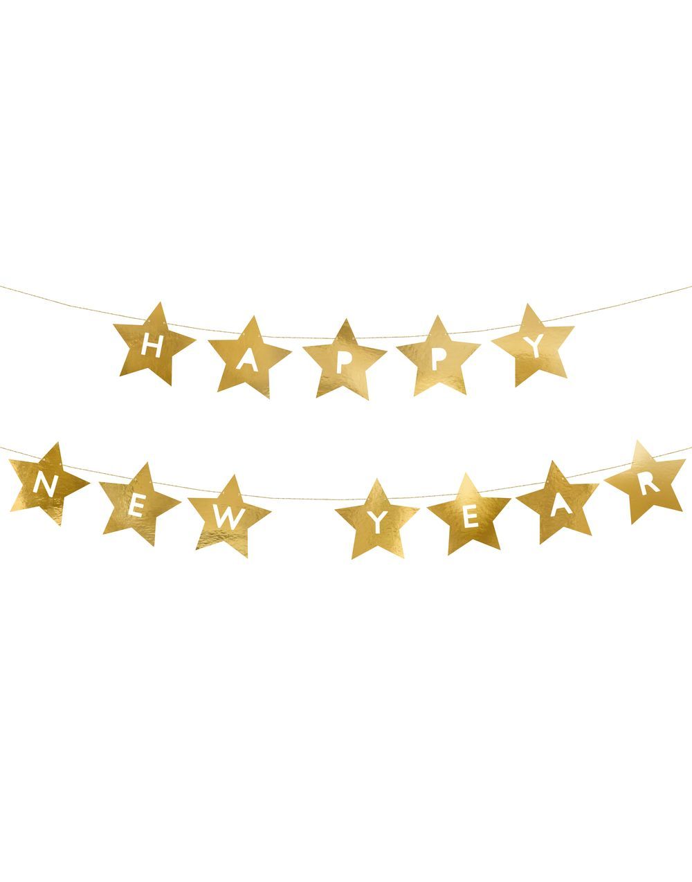 Guldfarvet krans med stjerner og teksten Godt nytår - 2,9 meter ...