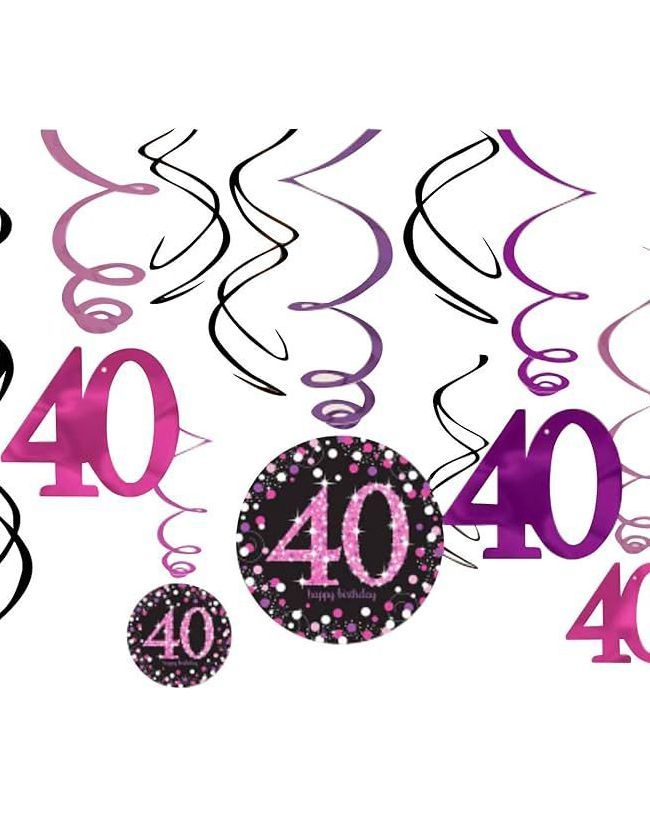 12 stk 40-års fødselsdag sort og pink hængende spiraler - Hængende ...
