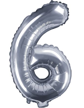 Tallet 6 - Sølvfarvet 35 cm Lille Folieballon - Nummerballoner ...