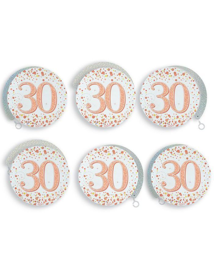 6 stk 30-Års Fødselsdag Roseguld Holografiske Spiraler - Hængende ...